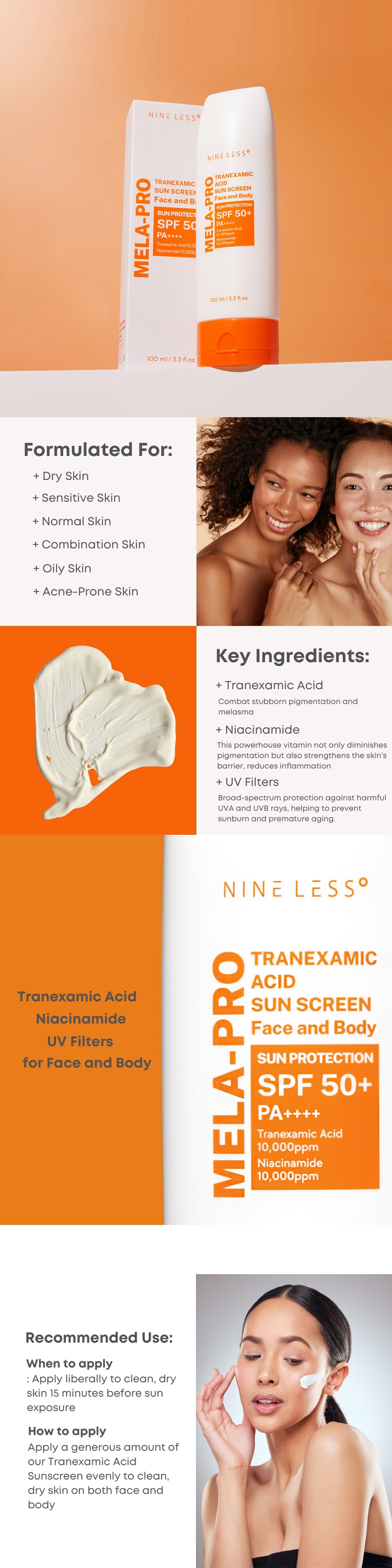 NINELESS MELA-PRO Tranexamic Acid Sun Screen 100ml