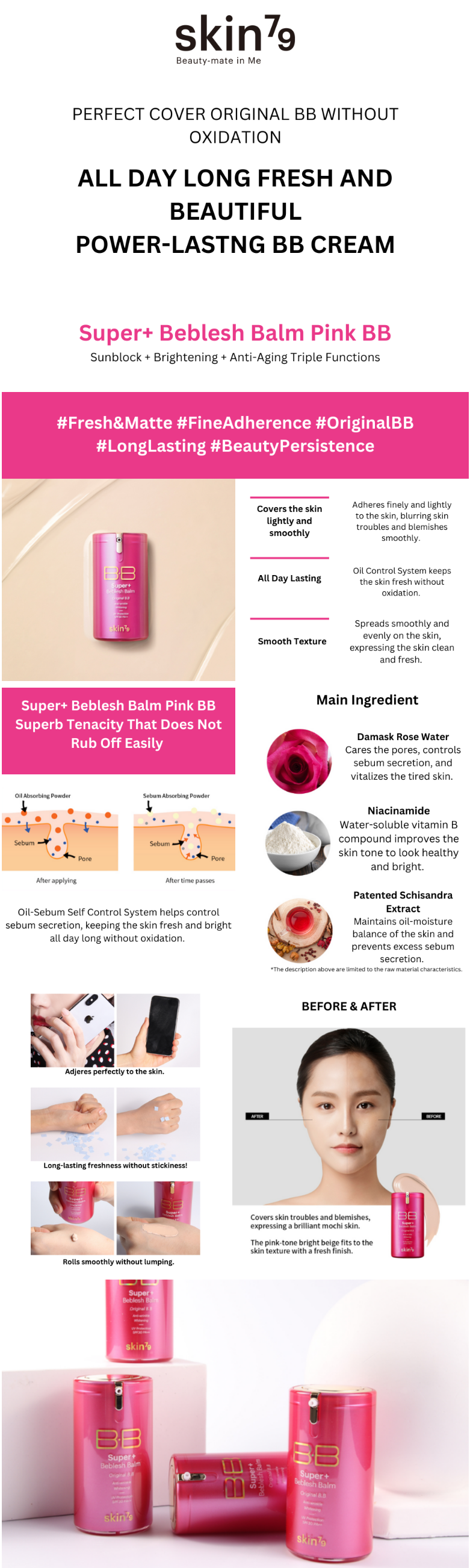 skin79 Super+ Beblesh Balm SPF50 PA++ 40ml #Pink